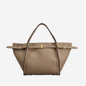 Tod's Womens Leather Shopping Bag With Logo Beige Calfskin Handbags Hand