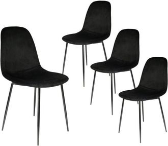 Altobuy ALESSIA - Lot de 4 Chaises Velours C&ocirc;tel&eacute; Noires