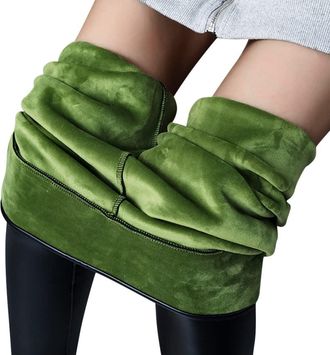 Minetom Damen Leggings PU Leder Hose Fleece Gefüttert Winter Warm Dicke Leggins Strumpfhosen Treggings Skinny Sweatpants Imitation Leather Sexy Lederoptik The