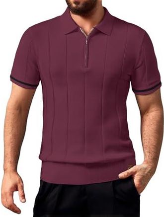 Generic Polo l&eacute;ger et respirant pour homme, coupe classique, d&eacute;contract&eacute;, vintage, boutonn&eacute;, confortable, extensible, t-shirts dext&eacute;rieur, bordeaux, XXL