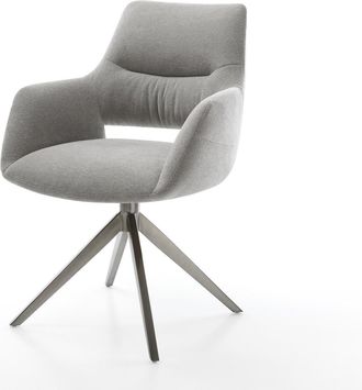 DELIFE Drehstuhl Yago-Flex mit Armlehnen Strukturstoff Soft Grau Kreuzgestell breit Graphit 360° drehbar Wippfunktion Taschenfederkern, Esszimmerstühle