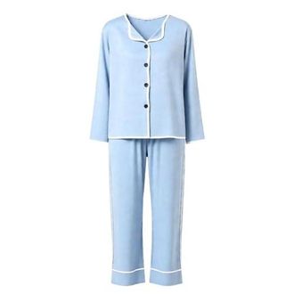 Generic YUJIEBB Long Sve Cotton Spwear Femme Printemps Automne Sle Floral Broderie V&ecirc;tements de Maison Hiver &Eacute;t&eacute; Ext&eacute;rieur Pyjama Portable, F-504 Bleu, XXL