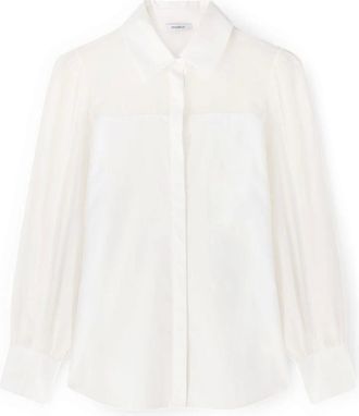 Motivi Femme, Blouses et Chemises, Blanc, Taille: 36 FR Chemise en popeline avec inserts semi-transparents