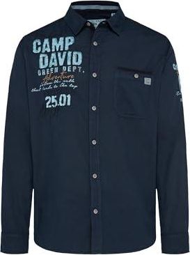 Camp David Chemise &agrave; manches longues pour homme avec logo brod&eacute;, Bleu marine, L