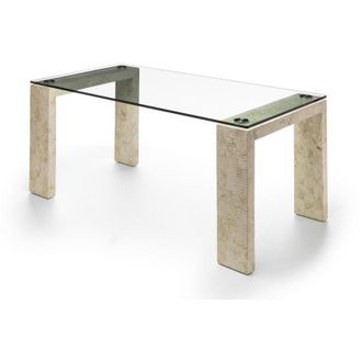 Stones Millerighe - Fester Tisch (180 x 90 - transparent) aus beigem gehärtetem Glas