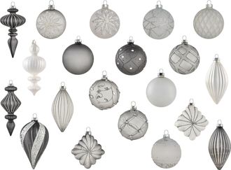 Beliani Christbaumschmuck 35er Set Glas grau handgemacht Weihnachtskugeln Frostfall
