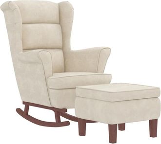 vidaXL Vidaxl - Chaise &agrave; bascule avec pieds en bois et tabouret Cr&egrave;me Velours