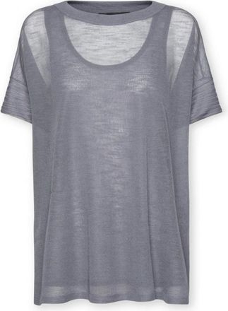 Elena Miro Femme, Pulls, Gris, Taille: 44 FR Pull en lin m&eacute;lang&eacute; &agrave; col rond