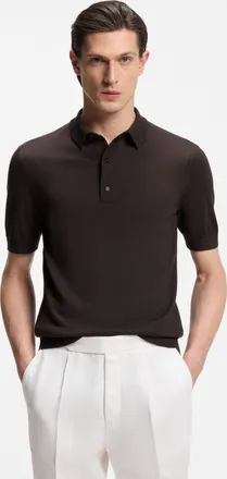 HUGO BOSS Kurzarmpullover BOSS Nolano, Herren, Gr. XXL, schwarz braun207, Strick, Obermaterial: 100% Schurwolle, unifarben, regular fit h&uuml;ftbedeckend, Rippb&uuml;ndc