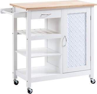 HOMCOM Desserte de cuisine style contemporain - porte, tiroir, 3 étagères - poignées métal mdf blanc plateau bois pin