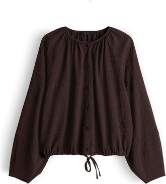 OPUS Langarmbluse Tunikabluse aus Viskose Mix mit Smok-Effekt Lockere Passform, leichte Kr&auml;uselung unter Halsloch