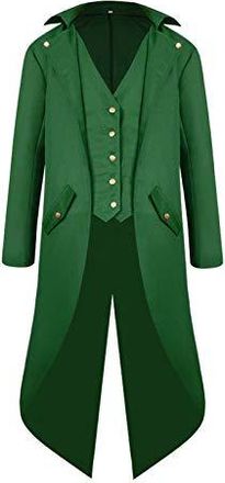 Onsoyours Veste pour Hommes Manteau Steampunk Tailcoat Jacket Redingote Gothique Uniforme Costume Partie Vêtements de Dessus Slim Fit Halloween C Vert M
