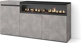 Skraut Home | Sideboard, Highboard | Kommode, Komodenschrank | 150x75x35cm | 3 T&uuml;ren | Elektrokamin. Ma&szlig;e | Moderner Stil | Zement