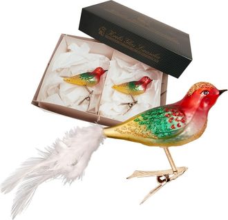 Krebs Glas Lauscha Baumschmuck Vogelset Mehrfarbig 8 cm - 2er Set - mundgeblasen & handdekoriert - edle Glasv&ouml;gel mit Clip f&uuml;r hochwertigen Christbaumschmuck