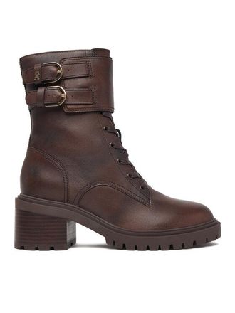 Tommy Hilfiger Schn&uuml;rschuhe Block Heel Buckled Lace-Up Boot FW0FW09578 Braun