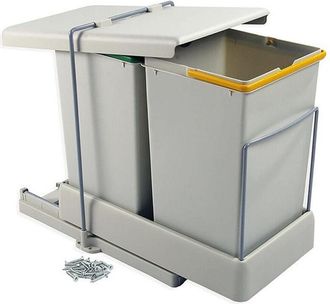 Emuca Jamais utilisé] Poubelle de recyclage Emuca 8077221, fixation inférieure, extraction et couvercle automatique, 2 grands conteneurs de 14 litres