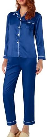Generic Pyjama en satin &agrave; manches longues pour femme, ensemble de pyjama en soie pour femme, v&ecirc;tements de nuit boutonn&eacute;s &agrave; manches longues avec bas &agrave; jambe dr