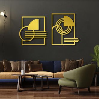 Generic Schwarze geometrische Wandkunst aus Metall, 2er-Set abstrakte Wanddekoration aus Metall f&uuml;r Wohnzimmer, Moderne geometrische Skulptur f&uuml;r Wohnzimmer, 