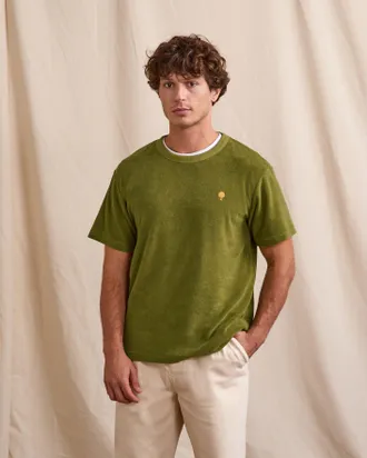 Faguo T-shirt velours kaki fonc&eacute;