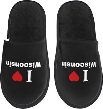Generic &eacute;l&eacute;gant Peluche Pantoufles I Love le Wisconsin Chaussures de Maison Unisex Chaussons pour Homme pour Maison Homme Ext&eacute;rieur L