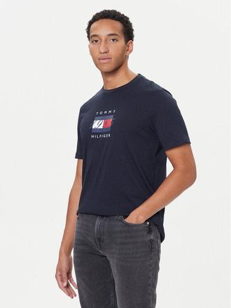 Tommy Hilfiger T-Shirt Linear Flag MW0MW41338 Dunkelblau Regular Fit