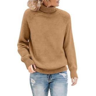 Generic Pull pour femme en tricot ample &agrave; manches longues tendance de couleur unie - Pull confortable &agrave; col roul&eacute; - Pull chaud d&eacute;contract&eacute; pour femme pour lau