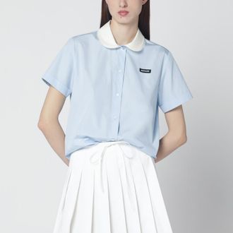Miu Miu Light blue short-sleeved shirt with logo