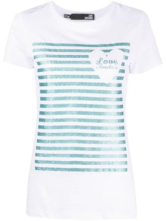 Love Moschino T-Shirt mit Logo-Print - Wei&szlig;