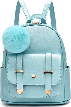 I Ihayner Mini sac &agrave; dos tendance fille, sac &agrave; dos femme, adolescente, sacs &agrave; main en cuir PU, sac &agrave; dos &agrave; pompon, sac &agrave; bandouli&egrave;re, Bleu nacr&eacute;, Small, Classiq