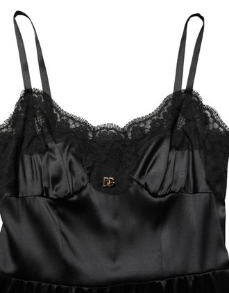 Dolce & Gabbana Womens Black Silk Satin Lace Sleeveless Mini Dress Cotton Elastane Nylon
