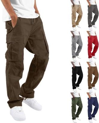 Generic Pantalon cargo pour homme - Pantalon de travail extensible - Coupe droite - Pantalon de jogging tactique pour homme - Grande taille - Pantalon de surv