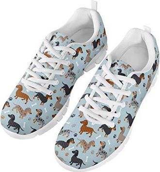 CHAQLIN Mignon Teckel Chien modèle Chaussures de Course légères pour Femmes Hommes Casual Sport Fitness Baskets avec Lacets Chaussures de Jogging de Marche, B