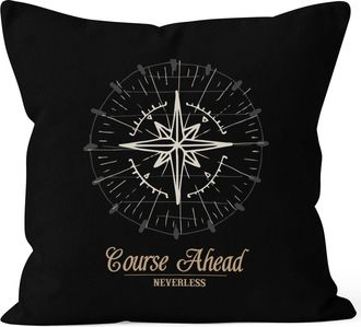 Autiga maritimer Kissenbezug Kompass Windrose Navigator Segeln Kissen-H&uuml;lle 40x40 Baumwolle schwarz 40cm x 40cm