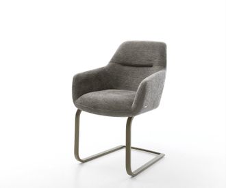 DELIFE Freischwinger Pejo-Flex Boucl&eacute; Soft Schlamm Freischwinger flach Effektfinish Titan Taschenfederkern, Esszimmerst&uuml;hle