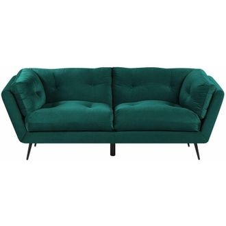 Beliani Sofa Gr&uuml;n 3-Sitzer aus Samtstoff mit Steppungen und gro&szlig;en Kissen Retro Minimalistisch Wohnzimmer Flur Modernes Design