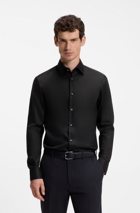 HUGO BOSS Businesshemd BOSS, Herren, Gr. 41, N-Gr, schwarz (schwarz001), Web, Obermaterial: 100% Baumwolle, unifarben, slim fit normal, 2-Knopf-Manschette mit K