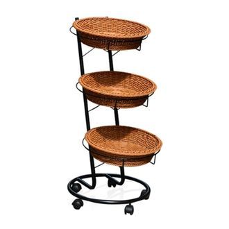 Generic Küchenwagen Snack-Organizer Süßigkeiten-Präsentationsständer Supermarkt-Präsentationsständer, 3-stufiger Obst- und Gemüsekorbwagen/Rattan-gewebtes Kor