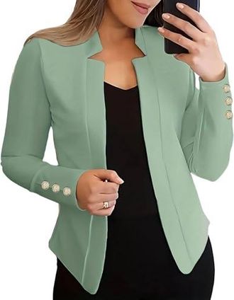 Generic Blazer de Bureau Grande Taille pour Femme, léger, à Manches Longues et Ouverture sur Le Devant, idéal pour Un Style Professionnel décontracté, Vert Cl