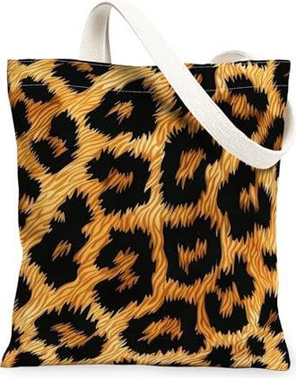 Generic Sacs fourre-tout en toile &agrave; imprim&eacute; l&eacute;opard, sacs d&eacute;picerie r&eacute;utilisables, &eacute;l&eacute;gants et &eacute;l&eacute;gants, chics d&eacute;t&eacute;, l&eacute;gers, lavables, marron, 13x15 Inch