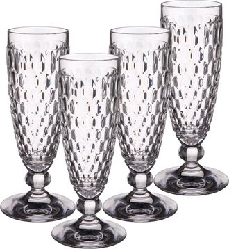 Villeroy & Boch Boston Sektgläser 4er Set, 145 ml, Sektkelche mit Facettenmuster, Kristallglas für Champagner und Schaumwein, Spülmaschinengeeignet, Klar