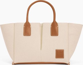 Le Tanneur Petit sac &agrave; main Elena en toile coton et cuir grain&eacute;