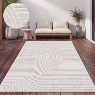 Paco Home Paco Home - Tapis Exterieur Terrasse Salon Cuisine Motif Scandinave Motif Boho Uni 160x230 cm, Cr&egrave;me 2