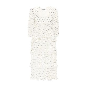 Ganni Flounce Smock Midi Kleid - - Dresses - Damen - Wei&szlig; - L