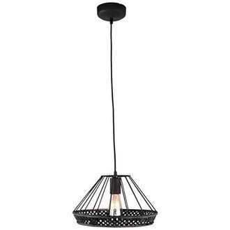 Brilliant Tory Pendelleuchte 1flg schwarzmatt/rattan Innenleuchten,Pendelleuchten | 1x A60, E27, 40W, geeignet f&uuml;r Normallampen (nicht enthalten) | In der H&ouml;he 