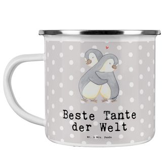 Mr. & Mrs. Panda Camping Emaille Tasse Tante - Geschenk, Geschenkidee, Familie, Kaffee Blechtasse, Dankesch&ouml;n, Geschenktipp, Emailletasse, Outdoor