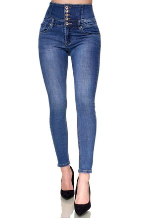 Elara Damen Jeans Stretch Skinny High Waist Chunkyrayan EL60D2 Blau-54 (7XL)
