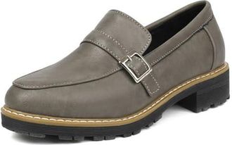 Generic Mocassins &agrave; Plateforme et Talon Moyen pour Femmes Cuir synth&eacute;tique Slip-on D&eacute;tail Boucle et cha&icirc;ne m&eacute;tallique Bout Rond Chaussures d&eacute;contract&eacute;es et de