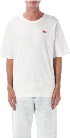 Diesel Homme, Tops, Blanc, Taille: XL T-shirt &agrave; col rond et coupe d&eacute;contract&eacute;e avec logo brod&eacute;