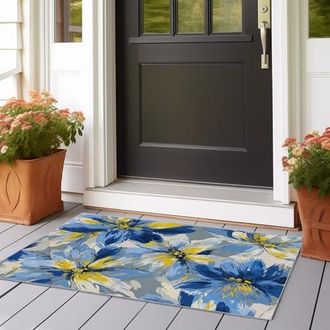 Generic Tapis de Passage Couloir Long Fleurs Graffiti Abstrait Cuisine Devant Evier Antid&eacute;rapant 60x180 cm Absorbant Tapis d Entree Interieur pour Bleu