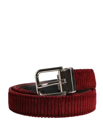 Dolce & Gabbana Men Red Velvet Leather Metal Buckle Belt Calf